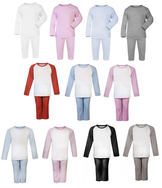100% COTTON BABY BOY/GIRL TODDLER Plain Colour Pyjamas Set Long Sleeve ...