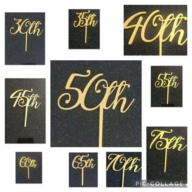 Happy Birthday Cake Topper Gold Metallic 30th 35 40th 45 50 55 60th 65