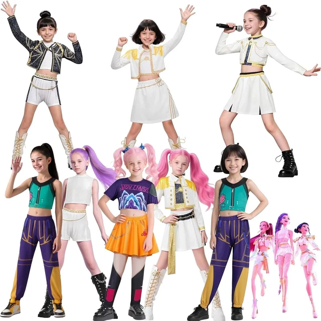 KIDS GIRLS K-POP Demon Hunters Costume Rumi Mira Zoey Cosplay Fancy Dress Outfit £18.99 ...