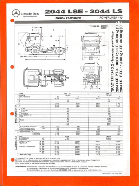 MERCEDES TRUCKS / Spec Sheet / POWERLINER 440 / 2044 SE 1992 £5.17 ...