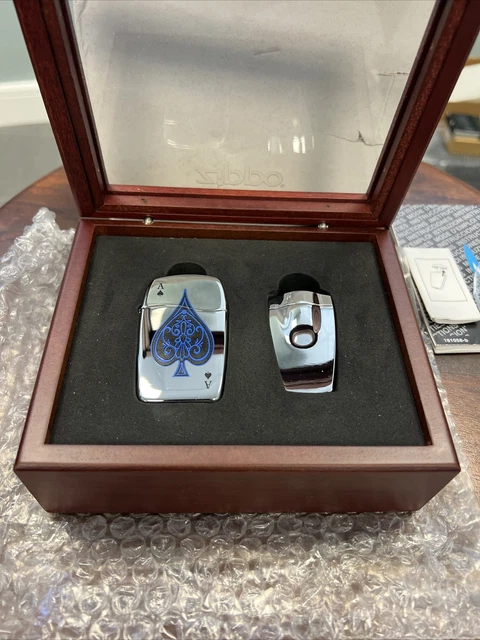ZIPPO BLU GAS Lighter Cigar Set ACE of SPADES Card Suite WOOD Box NEW VERY RARE £107.00 ...