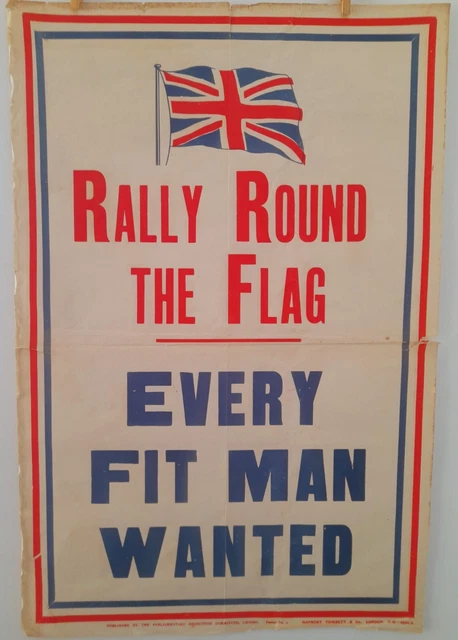 WW1 BRITISH ARMY Recruitment Poster, 1914 - Rally Round The Flag - War ...