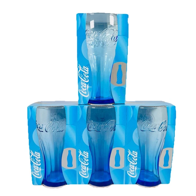 COCA COLA GLASSES By Luminarc 1991 Vintage Cobalt Blue New Boxed x4 £19 ...