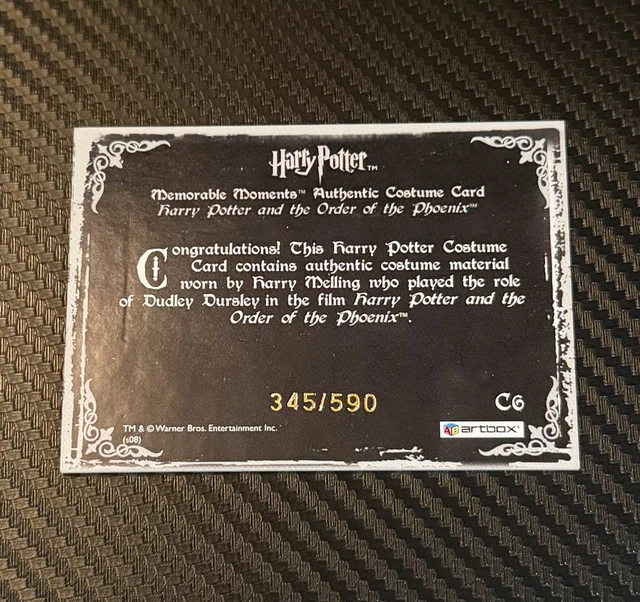 ARTBOX HARRY POTTER Dudley Dursley Authentic Costume Relic 345/590 ...