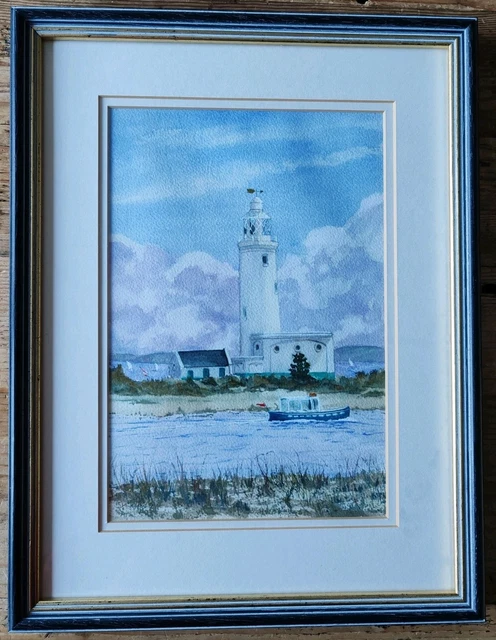 SHEILA HUNT WATERCOLOUR 'Hurst Castle Lighthouse' Listed British Artist ...