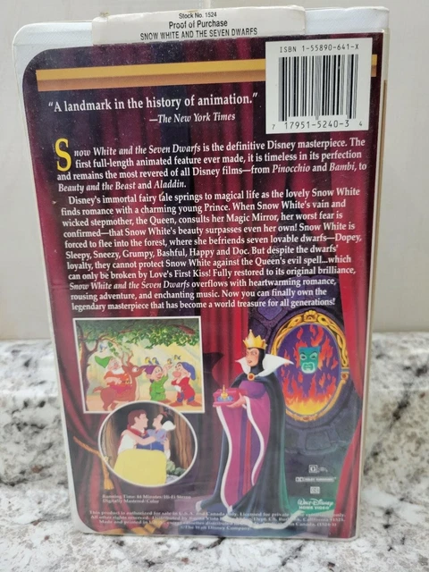 SNOW WHITE AND the Seven Dwarfs VHS 1994 Animation Walt Disney ...