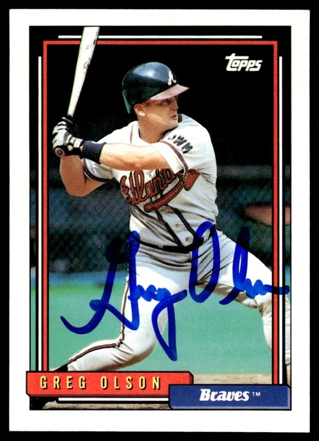 1992 TOPPS CARTE de baseball Greg Olson Auto Atlanta Braves #39 signée ...
