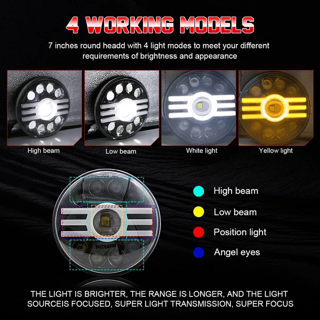 FOR 69-78 FORD F100 F150 F250 Pair 7inch Round LED Headlights Halo Hi ...