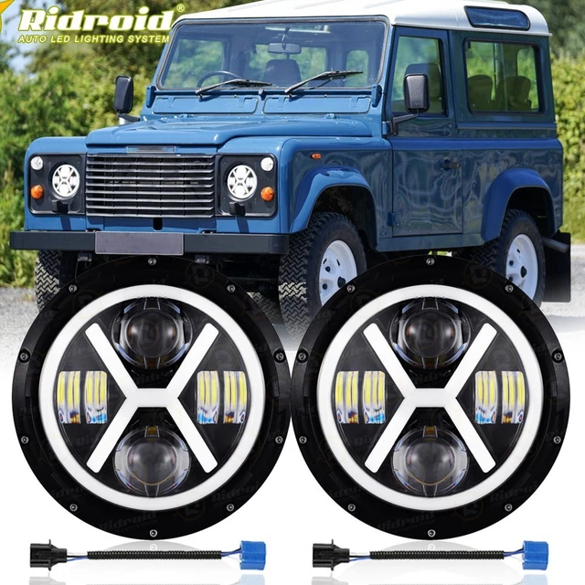 PAIR 7& INCH Halo Angel Eyes DRL LED Headlights For Land Rover Defender ...