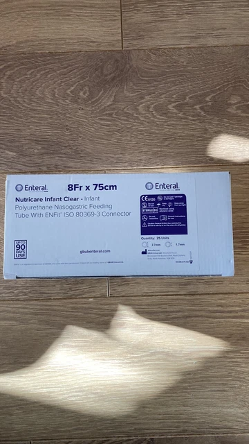 ENTERAL 8FR X75 Polyurethane Nasogastric Feeding tube X 25. E fit Iso ...