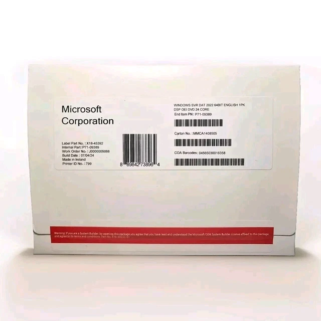 MICROSOFT WINDOWS SERVER 2022 Datacenter 64Bit 24 Core £62.99 - PicClick UK