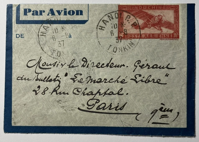 ANCIENNE LETTRE D’INDOCHINE par Avion - Saigon à Paris - 1937 EUR 5,00 ...