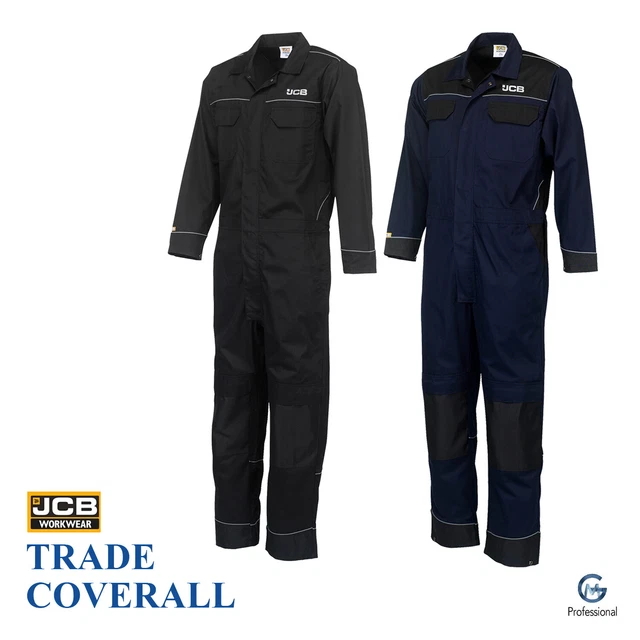 JCB MENS COVERALLS Heavy Duty Polycotton Boiler Suit Mechanics Overall ...
