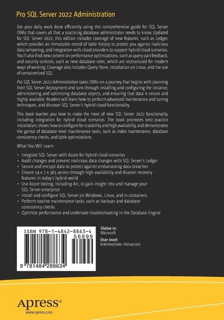 PRO SQL SERVER 2022 Administration A Guide for the Modern DBA Peter A. Carter EUR 68,90 ...