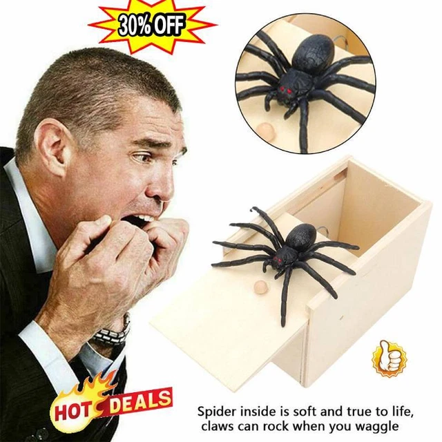 WOODEN PRANK SPIDER Scare Box Hidden in Case Trick Play Joke Gag Toy ...