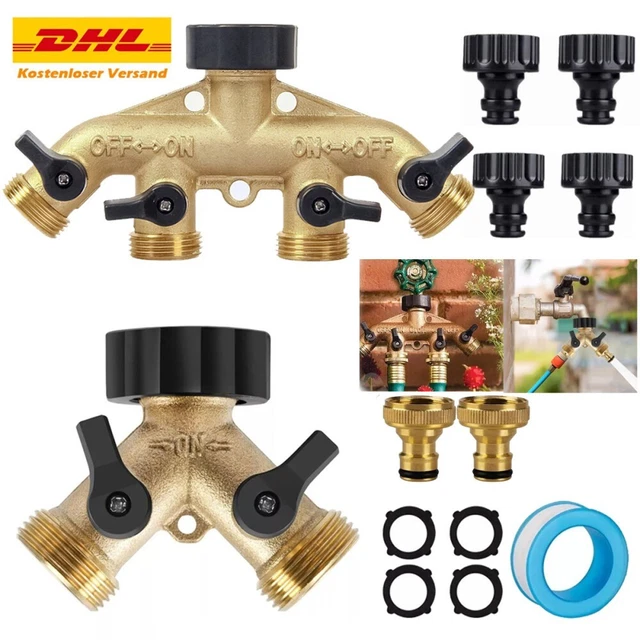 2-4 WEGE WASSERVERTEILER Messing Gartenschlauch Wasserhahn Verteiler 3/ ...