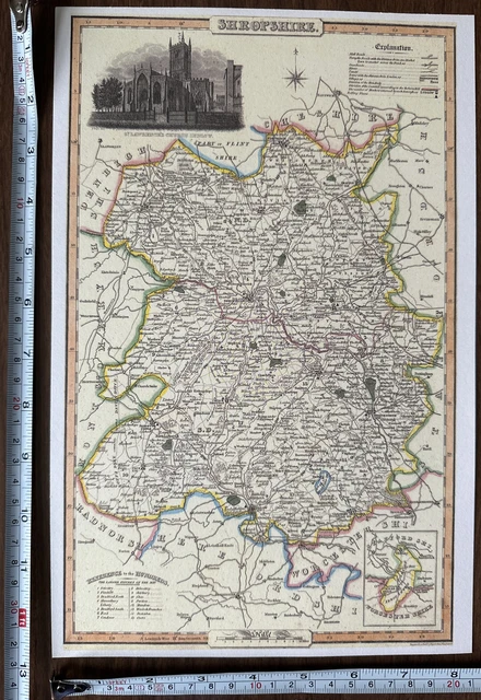 OLD VICTORIAN MAP of Shropshire, UK 1840 Pigot: Historical, Antique ...