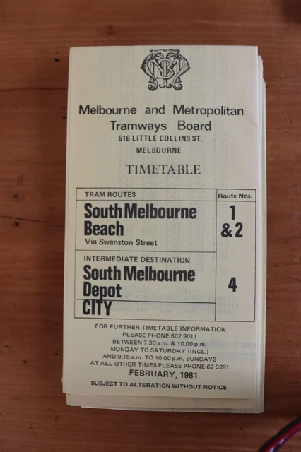 MELBOURNE TRAM TIMETABLE for 1, 2 and 4 dated February 1981 $8.00 ...