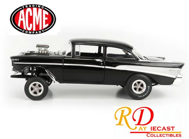 ACME 1:18 SCALE 1957 Chevrolet Bel Air Gasser Night Stalker Black ...
