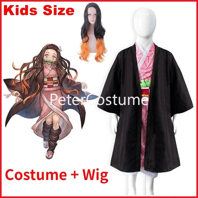 KIDS DEMON SLAYER Kamado Nezuko Costume with Wig Kimono Girls Halloween ...