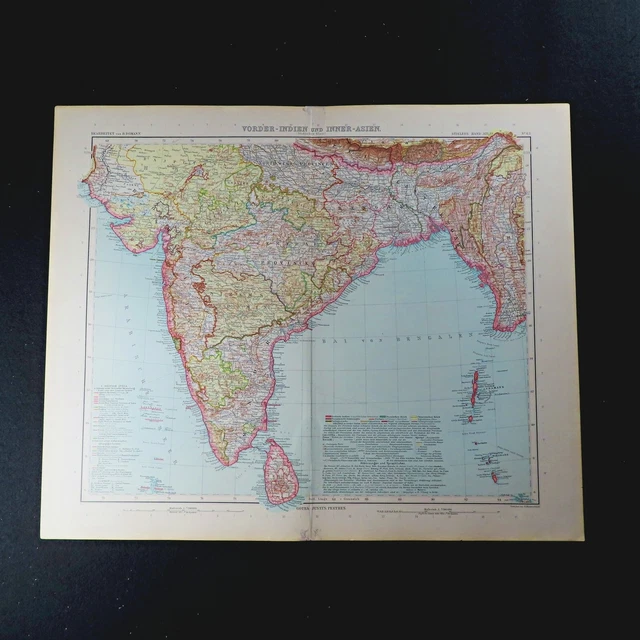 ANTIQUE MAP OF India British Indian Continent Madras Bombay Ceylon ...