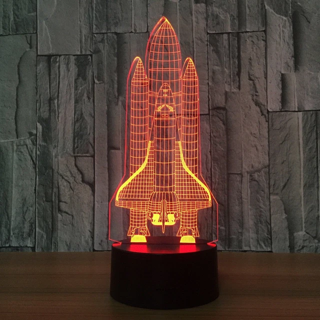 7-COLOR CHANGING 3D Space Rocket Night Light LED With Remote Control ...