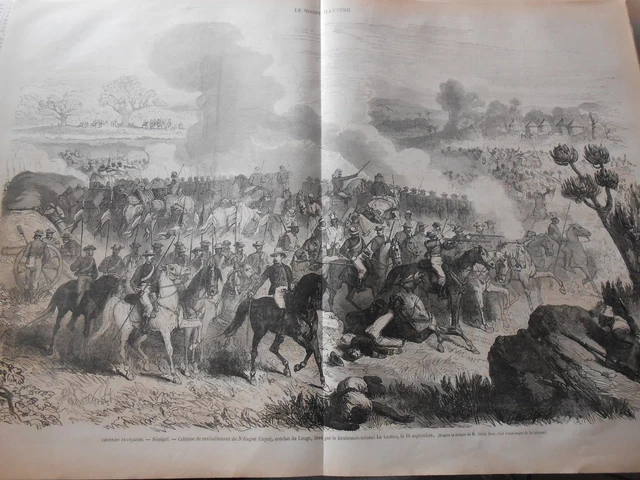 GRAVURE 1869 - Sénégal Colonne de ravitaillement de N'Diague Combat de ...