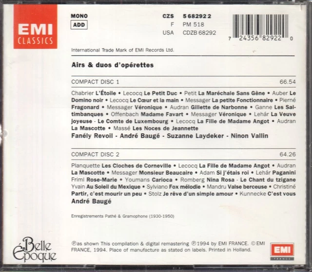 ANDRÉ BAUGÉ, NINON Vallin, Fanely Revoil Airs Et Duos D'Opérettes ...