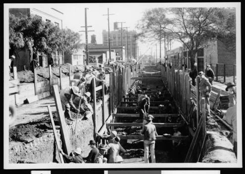 SLAUSON AVENUE STORM drain construction showing buildings on eithe ...