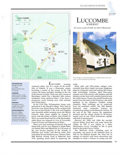 LUCCOMBE SOMERSET VINTAGE Walking Route & Map circa 1991 #51-52 £3.49 ...