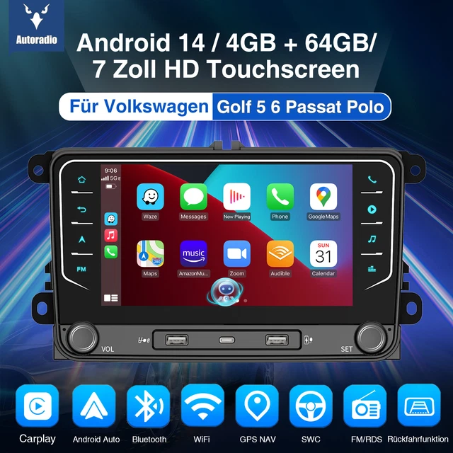 DAB+ ANDROID 14 4+64G CarPlay Autoradio GPS WiFi Kam Für VW GOLF 5 6 Plus Touran EUR 154,99 ...