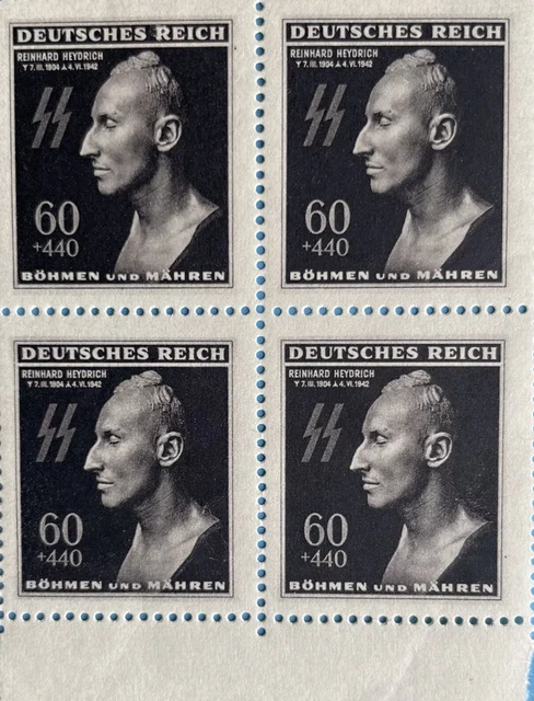 GERMANY WW2-1943 REINHARD Heydrich Death Mask Stamps Block of 4. MNH ...