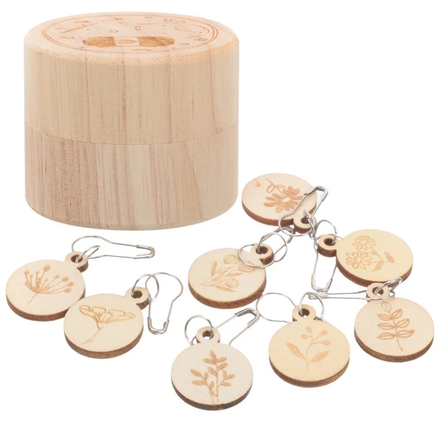 ROUND WOOD YARN Markers Knitting with Storage Box Stitch for Crocheting ...