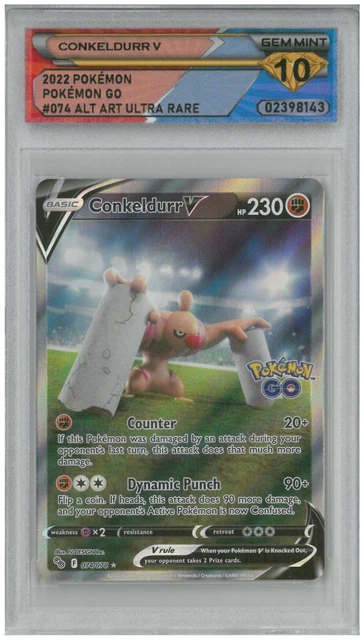 2022 POKÉMON GO CONKELDURR V #074/078 Alt Art Ultra Rare DSG 10 Gem Comme neuf EUR 27,64 ...