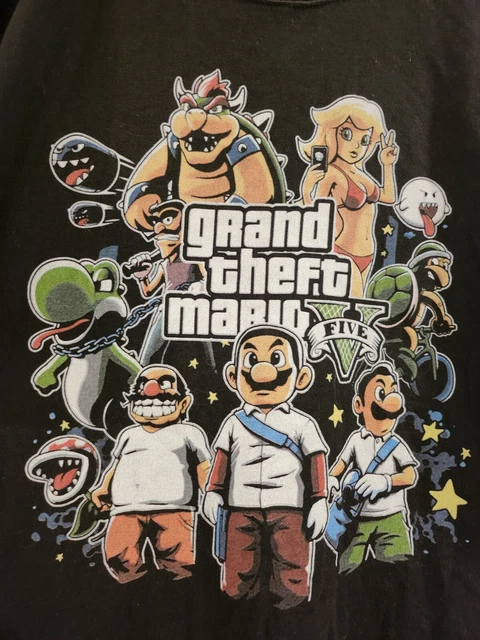 GRAND THEFT MARIO Super Mario GTA V Mash up t-shirt sz M Nerd Geek ...