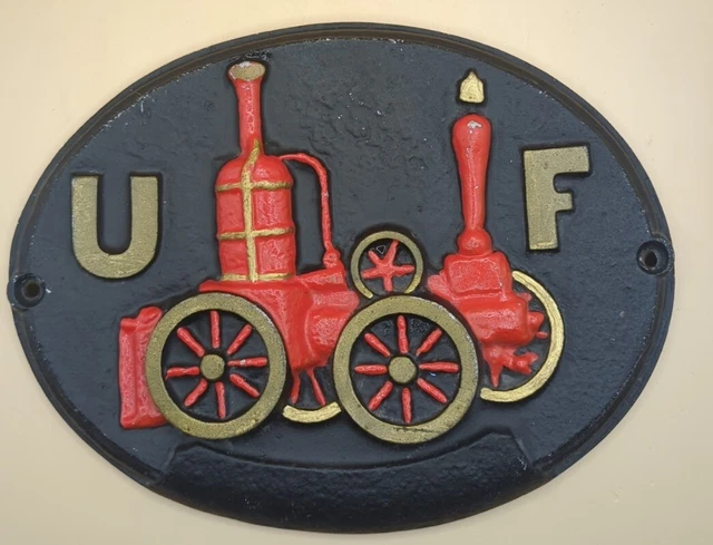 VINTAGE HEAVY CAST Iron United Firefighter Insurance Fire Mark Plaque ...