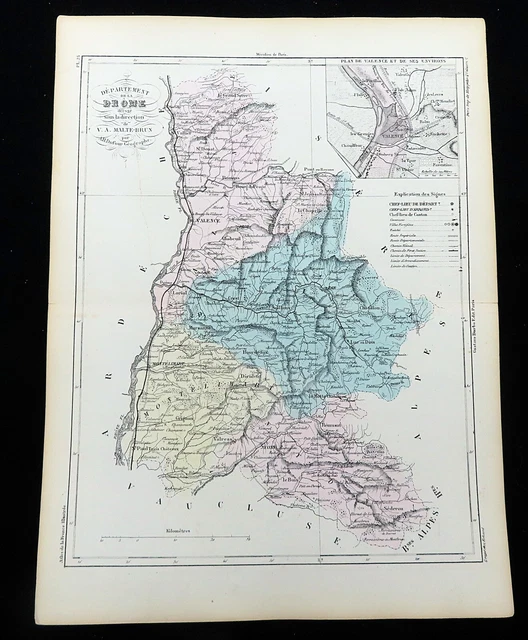 ANTIQUE MAP OF Valence Drome Auvergne Rhone Alpes France Engraving 1853 ...