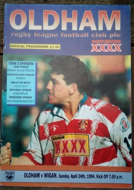 OLDHAM V WIGAN Sunday 24th April 1994 Rugby League Championship ...