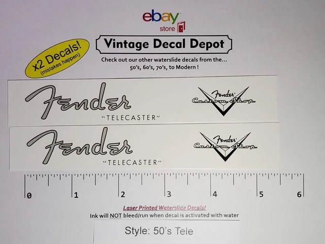 FENDER TELE 50'S Headstock Waterslide Decals Custom Shop Two LASER ...