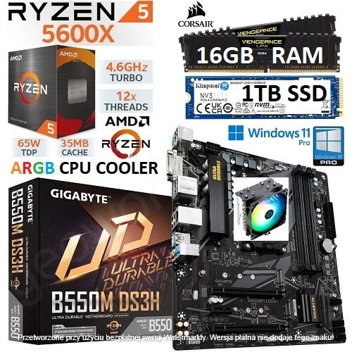 AMD RYZEN 5 5600X + 16GB RAM + 1TB SSD + GIGABYTE B550M Motherboard ...