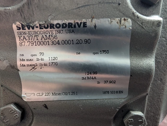 🤪 SEW EURODRIVE Helical Bevel Gearbox 1750 Rpm 24.99:1 230/400 Vac Ka37 ...