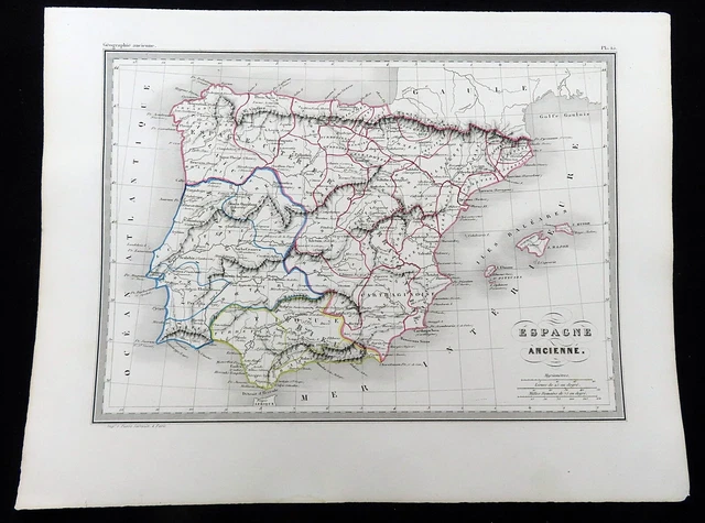 ANTIQUE MAP OF Hispania Ancient Spain Roman Conquest Hand Coloured 1846 ...