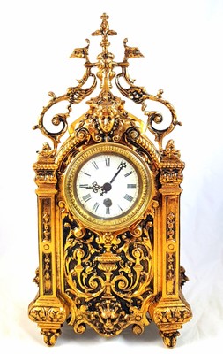 ANTIQUE FIREPLACE CLOCK Bronze French Cartel Watch Frédéric Japy Paris ...