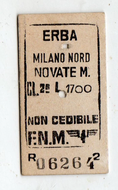 BIGLIETTO TICKET Edmonson Ferrovie Nord Milano Erba Milano Novate 29-7 ...