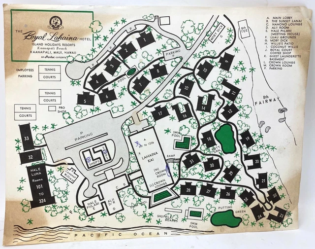 1960S ROYAL LAHAINA Hotel Map Kaanapali Beach Maui Hawaii Island ...