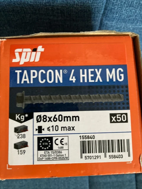 VIS ANCRAGE BÉTON parpaing à l'unite ou boite entiere. SPIT Tapcon 4 ...