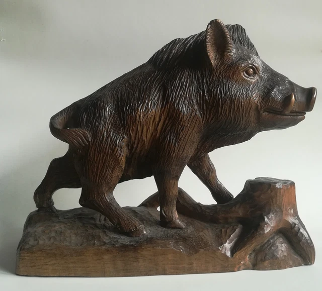 GROSSER KEILER WILDSCHWEIN Wildsau Holz geschnitzt signiert wild boar ...