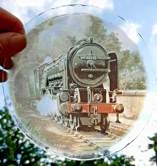 STAINED GLASS STEAM Train Loco roundel Blue Peter Kiln fired 16CM ...