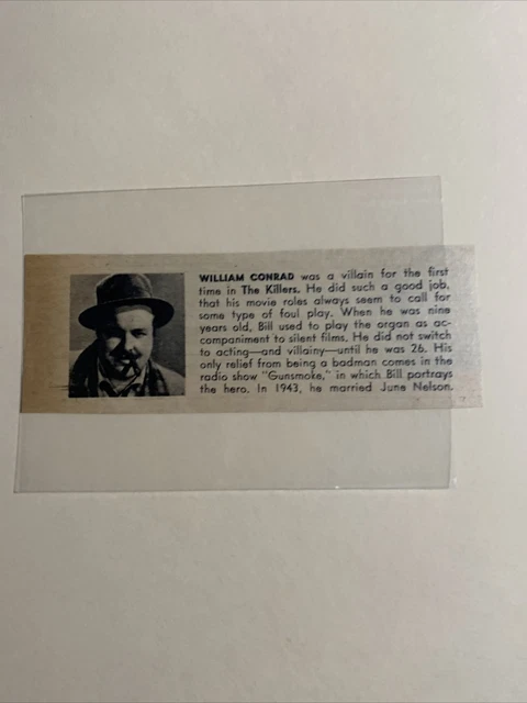 WILLIAM CONRAD THE Killers 1954 Hollywood Star Panel EUR 17,62 ...