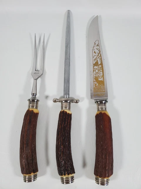 VINTAGE ANTON WINGEN Jr Rostrei Stag Handle 3 Piece Carving Set ...